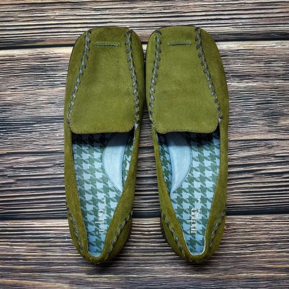 Clarks | Shoes | Indigo By Clarks Green Suede Leather Square Toe Lo ...